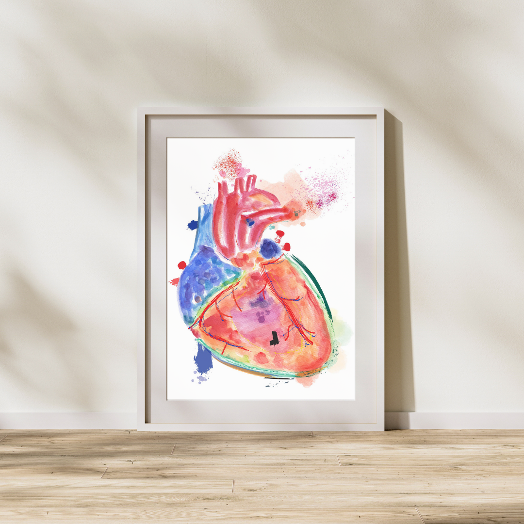 Heart Anatomy Abstract Watercolor Art Print - medpapers