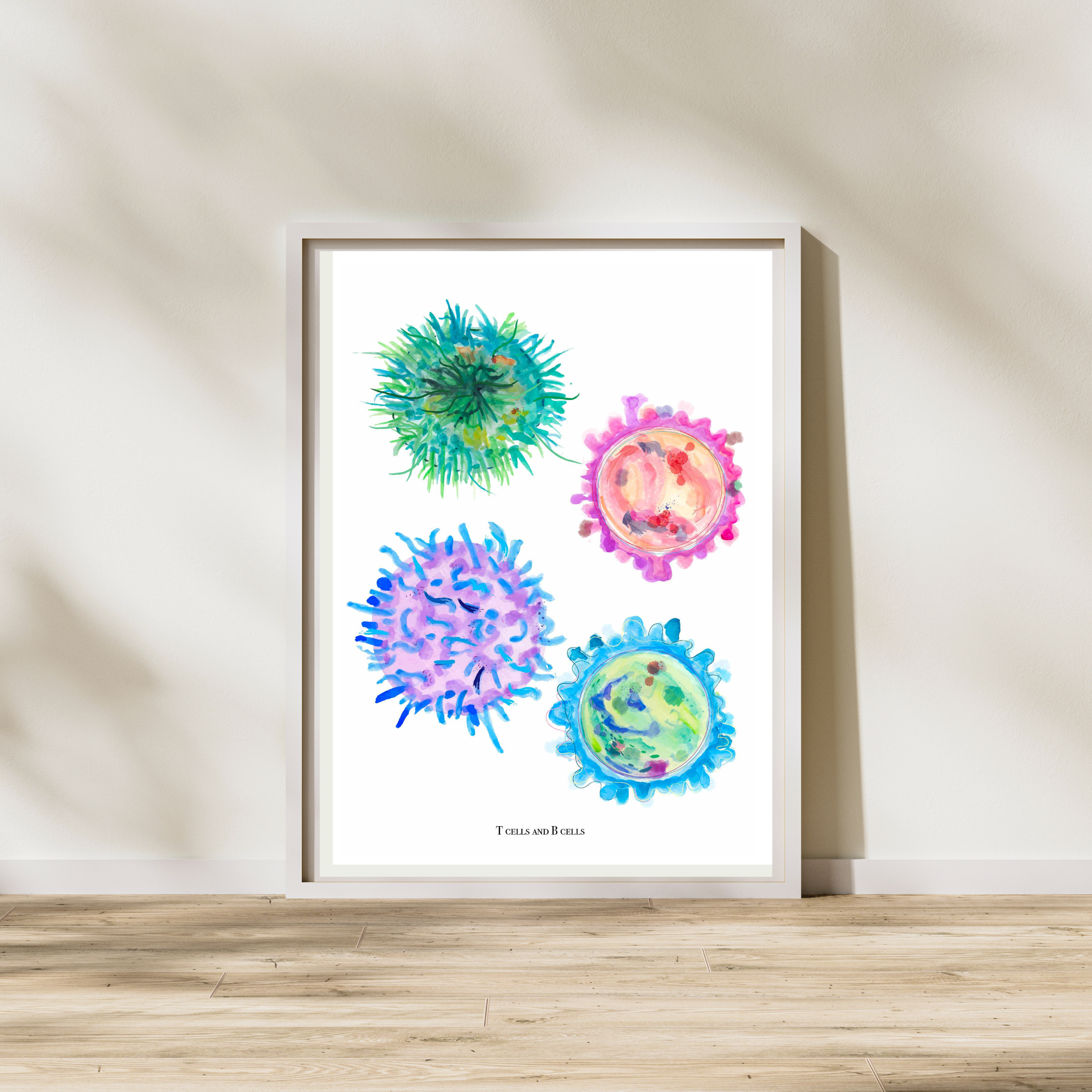 Immune Cells Lymphocyte Watercolor Art Print - medpapers