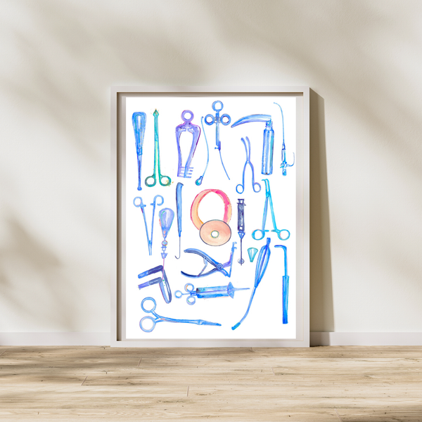 ENT Instruments Watercolor Illustration Art Print - medpapers