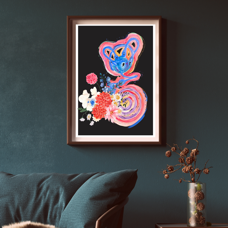 Ear Anatomy Art with Watercolor Flowers - medpapers