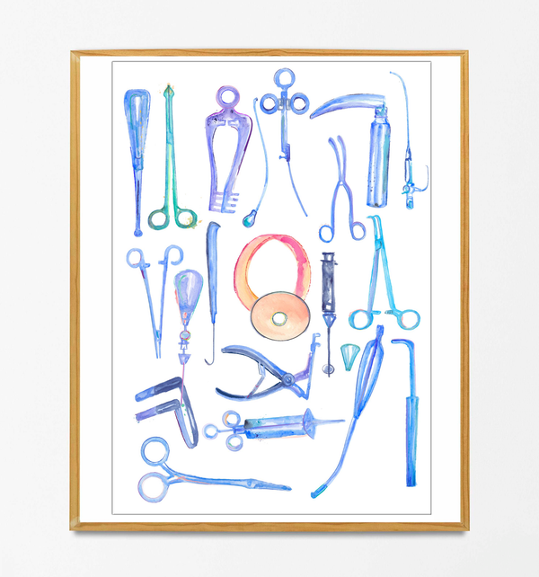ENT Instruments Watercolor Illustration Art Print - medpapers