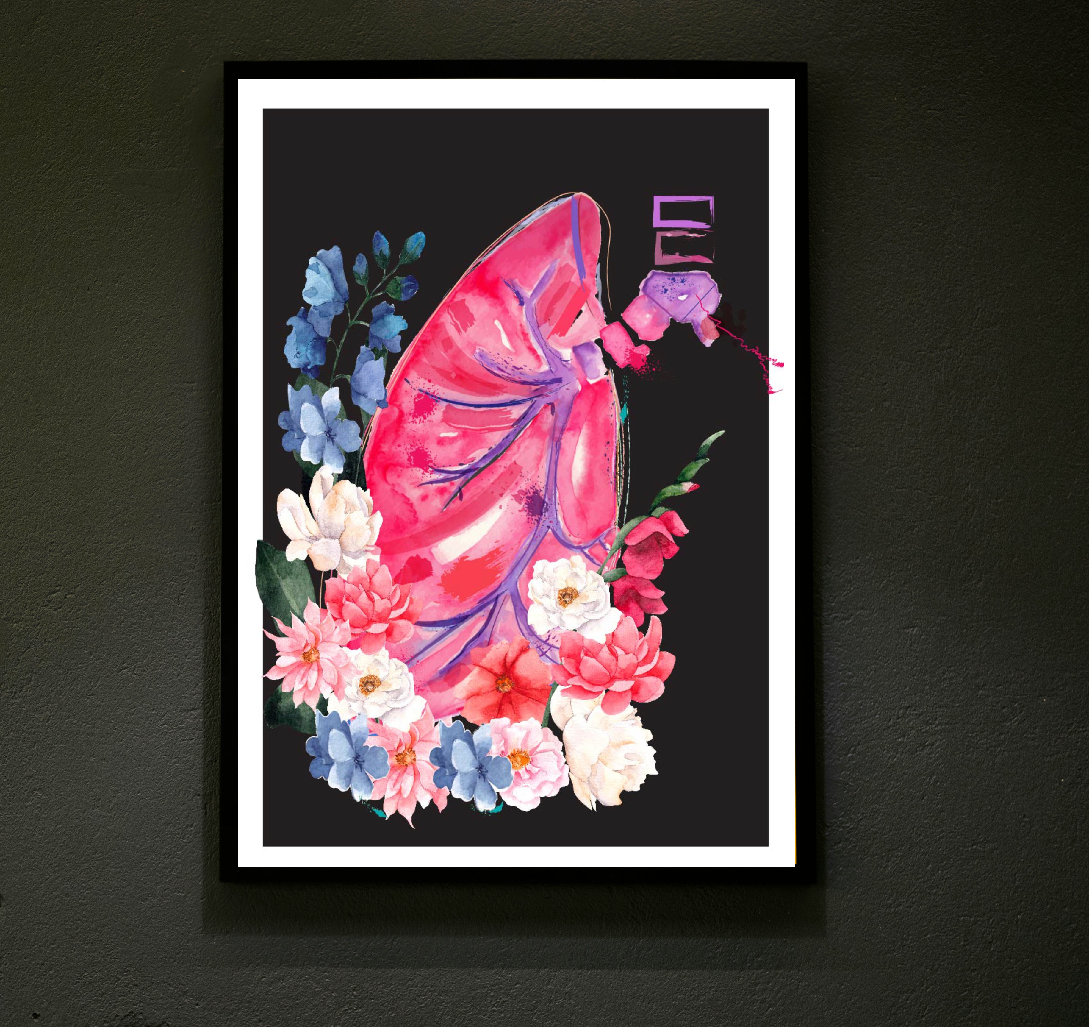 Lung Anatomy Art Print with Flowers - medpapers