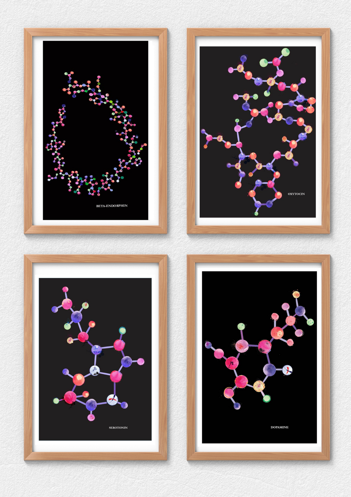 Neuroscience Art - Endorphin, Dopamine, Oxytocin, Serotonin Molecule W ...